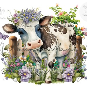 Floral Cute Cow PNG Sublimation Design, Cow Sublimation Printable, Cow ...