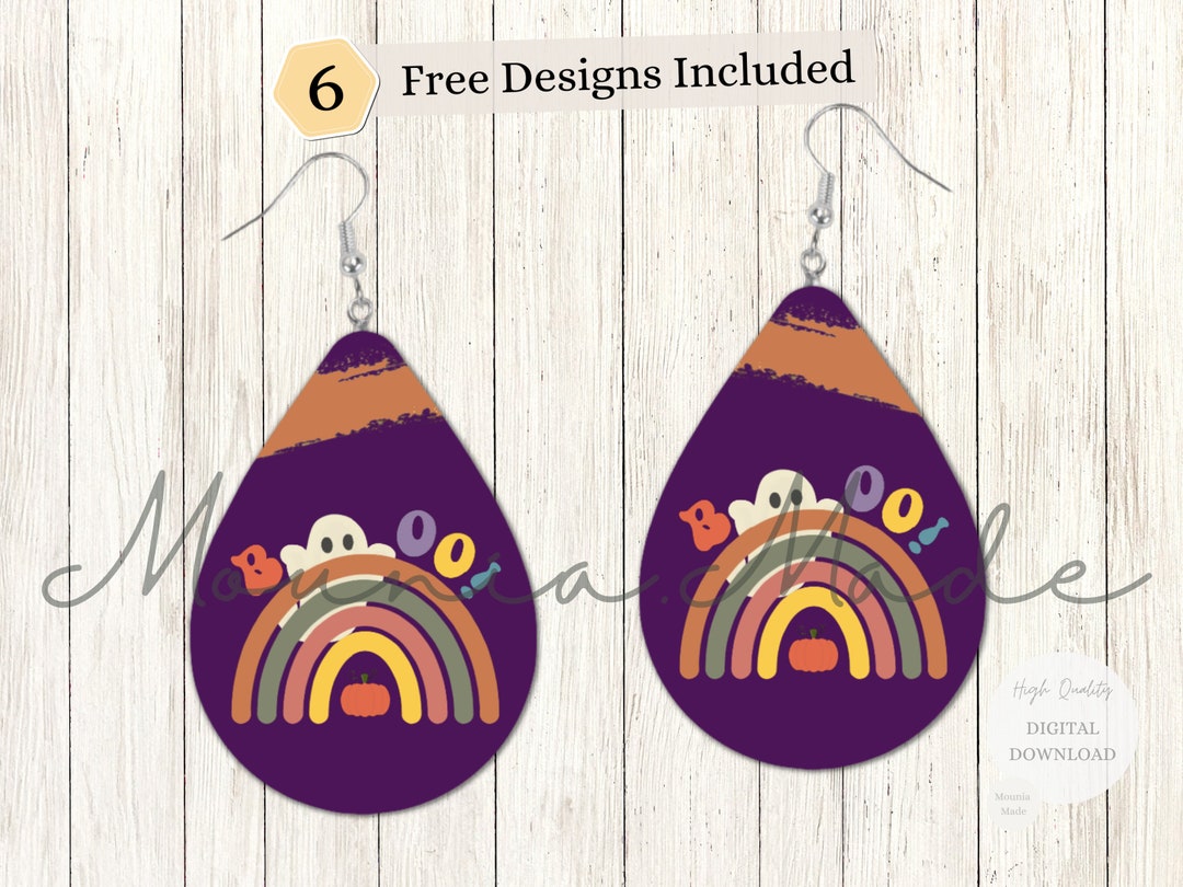 Boo Rainbow Earrings Sublimation Design PNG, Rainbow Teardrop Earring ...