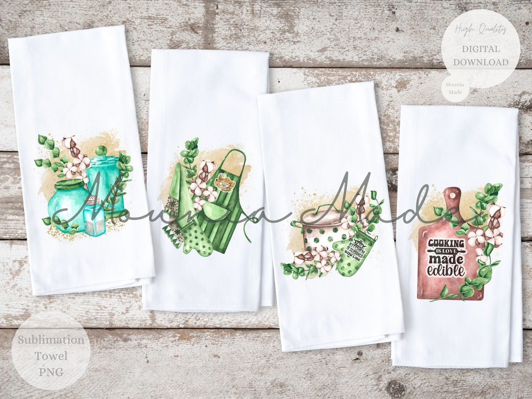 Kitchen Towel Set of 4 Sublimation Design PNG Cotton Flower - Etsy