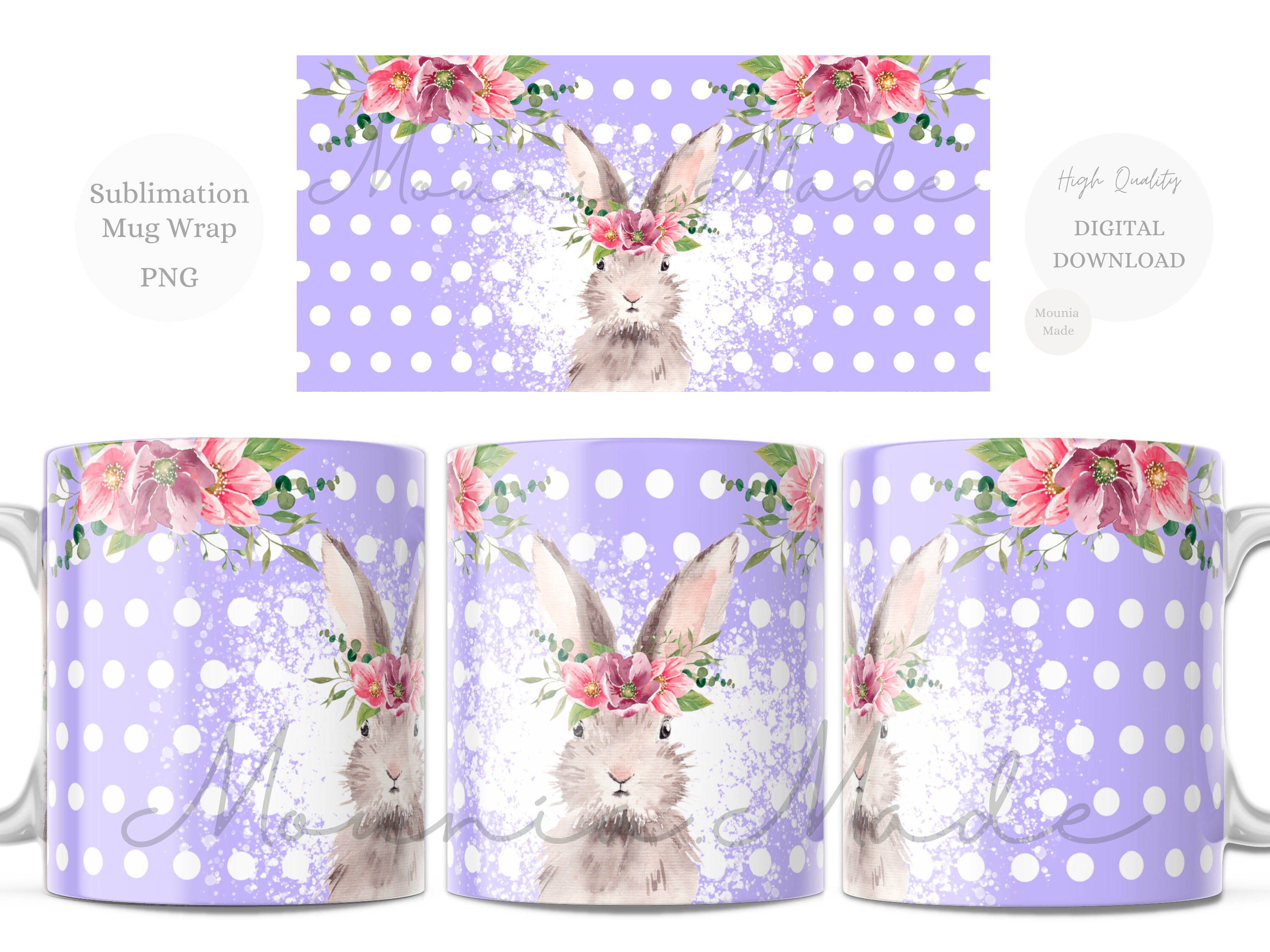 Rabbit Coffee Mug Sublimation Templates 11 & 15 Oz Mug Wrap - Etsy