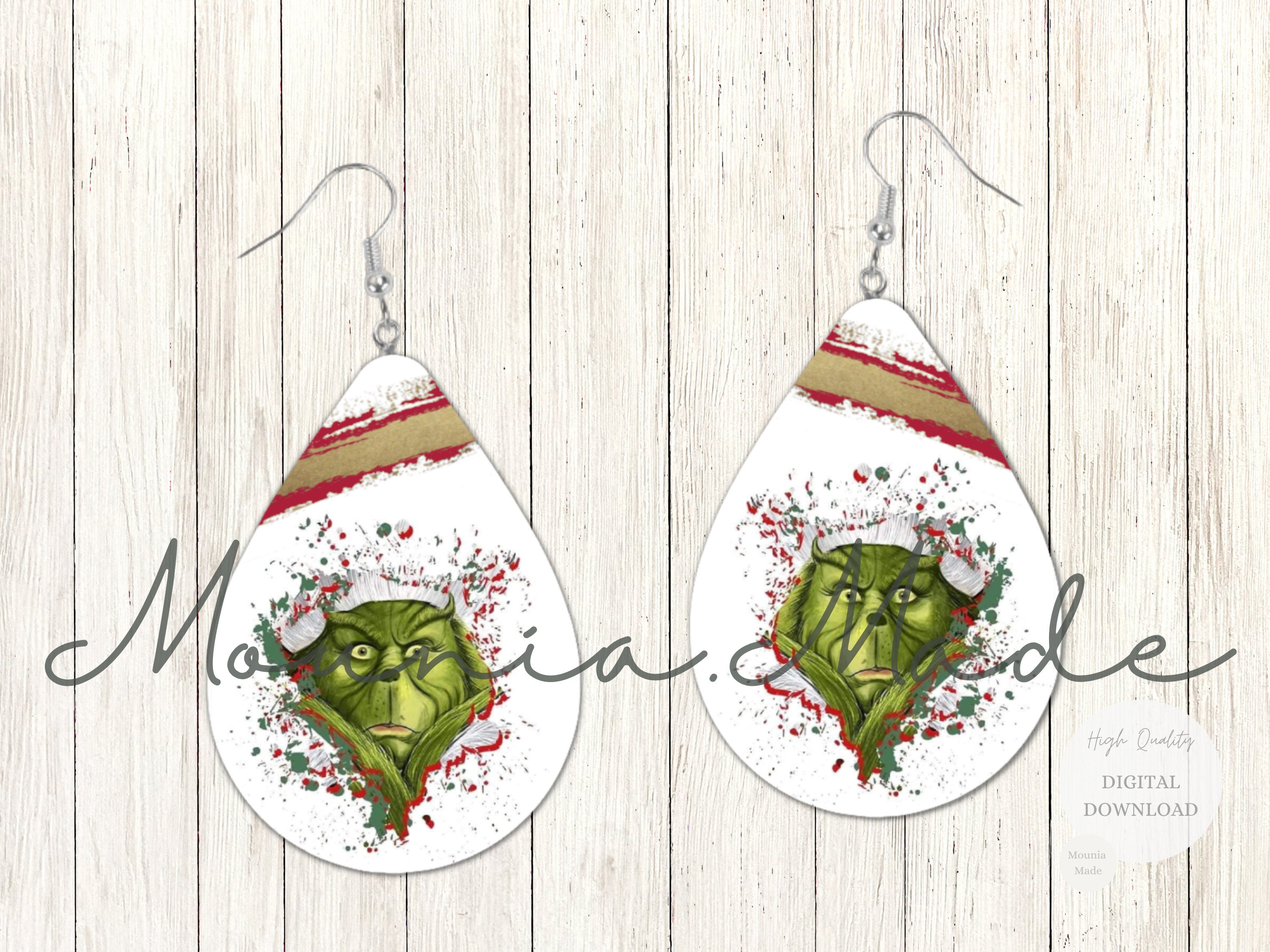 Grinch Holiday Earrings Sublimation Design PNG Winter - Etsy