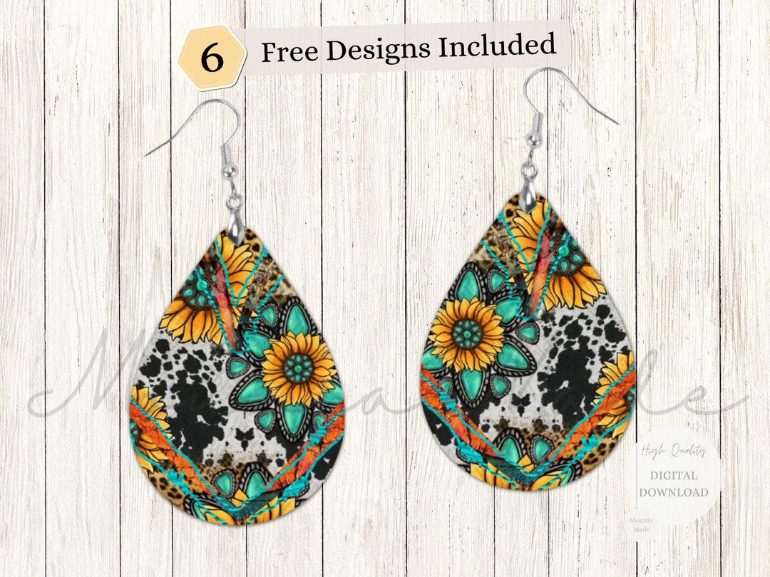 Earrings Sublimation Design PNG, Teardrop Earring Template Earring ...