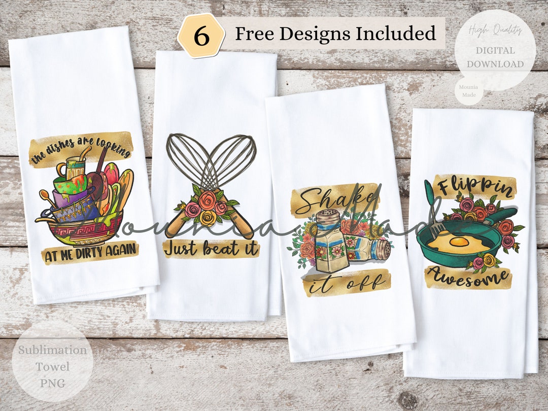 Kitchen Tools - Kitchen Towel Set of 4 Sublimation Design PNG, Floral ...