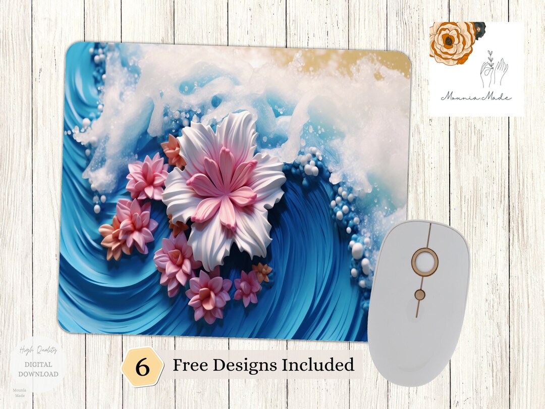3D Beach Wave - Mouse Pad Sublimation Design PNG, 3D Summer Floral ...