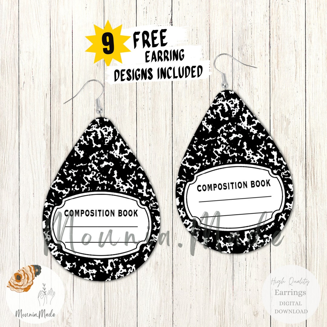 Composition Book Earrings Sublimation Design PNG, School Teardrop ...
