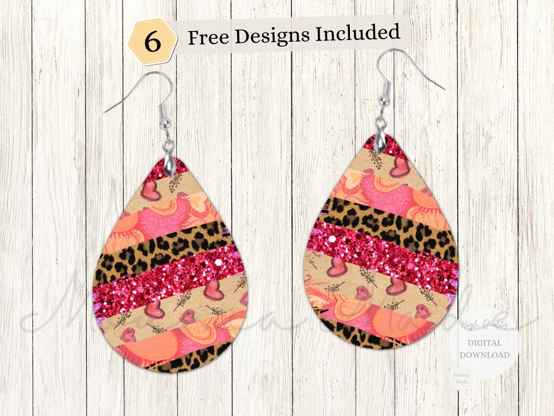 Glitter Earrings Sublimation Design PNG, Teardrop Earring Template ...