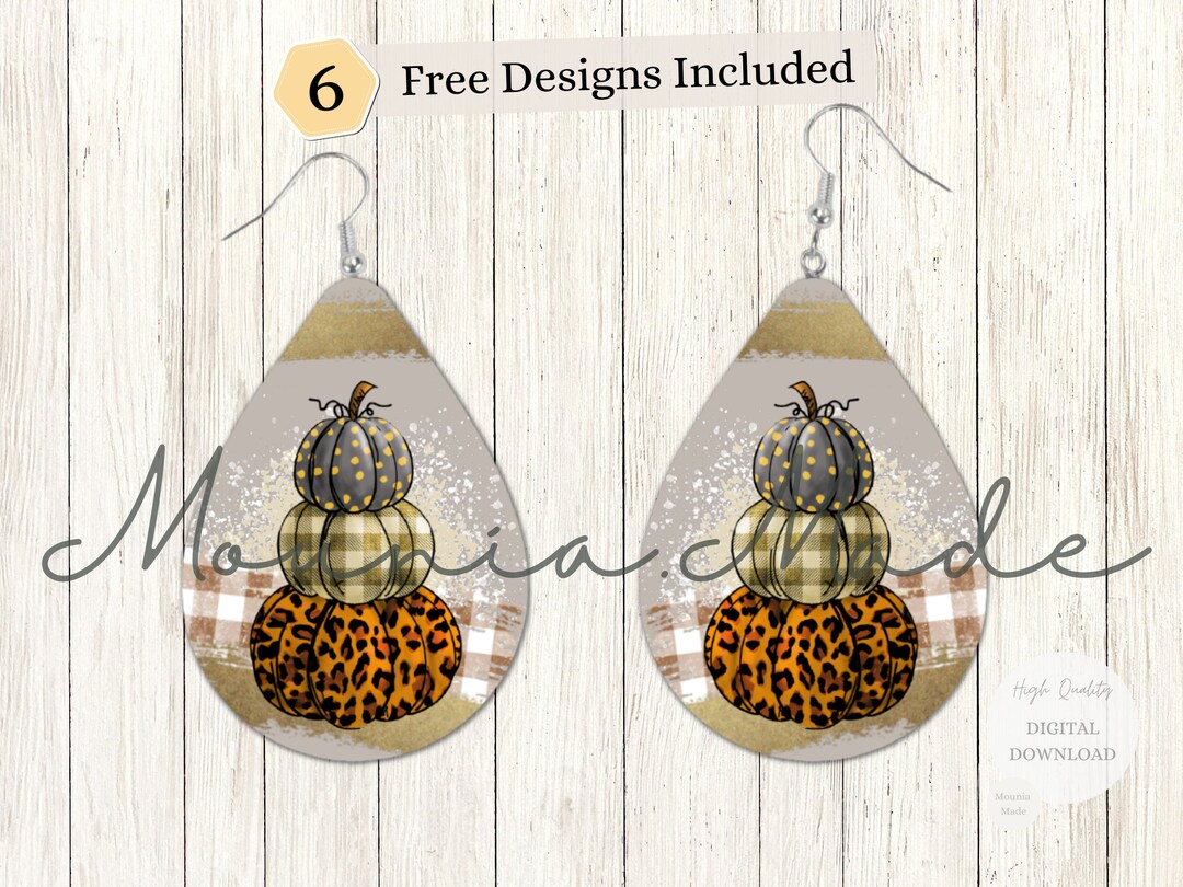 Autumn Pumpkin Earrings Sublimation Design PNG, Fall Teardrop Earrings ...