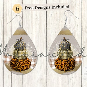 Autumn Pumpkin Earrings Sublimation Design PNG, Fall Teardrop Earrings ...