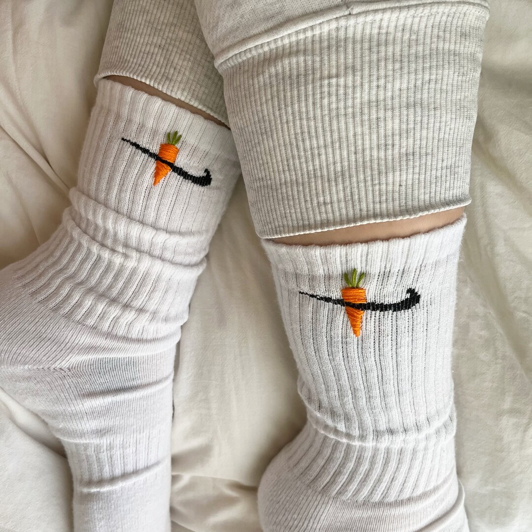 Hand Embroidered Carrot Nike Socks Custom Everyday Crew - Etsy Australia