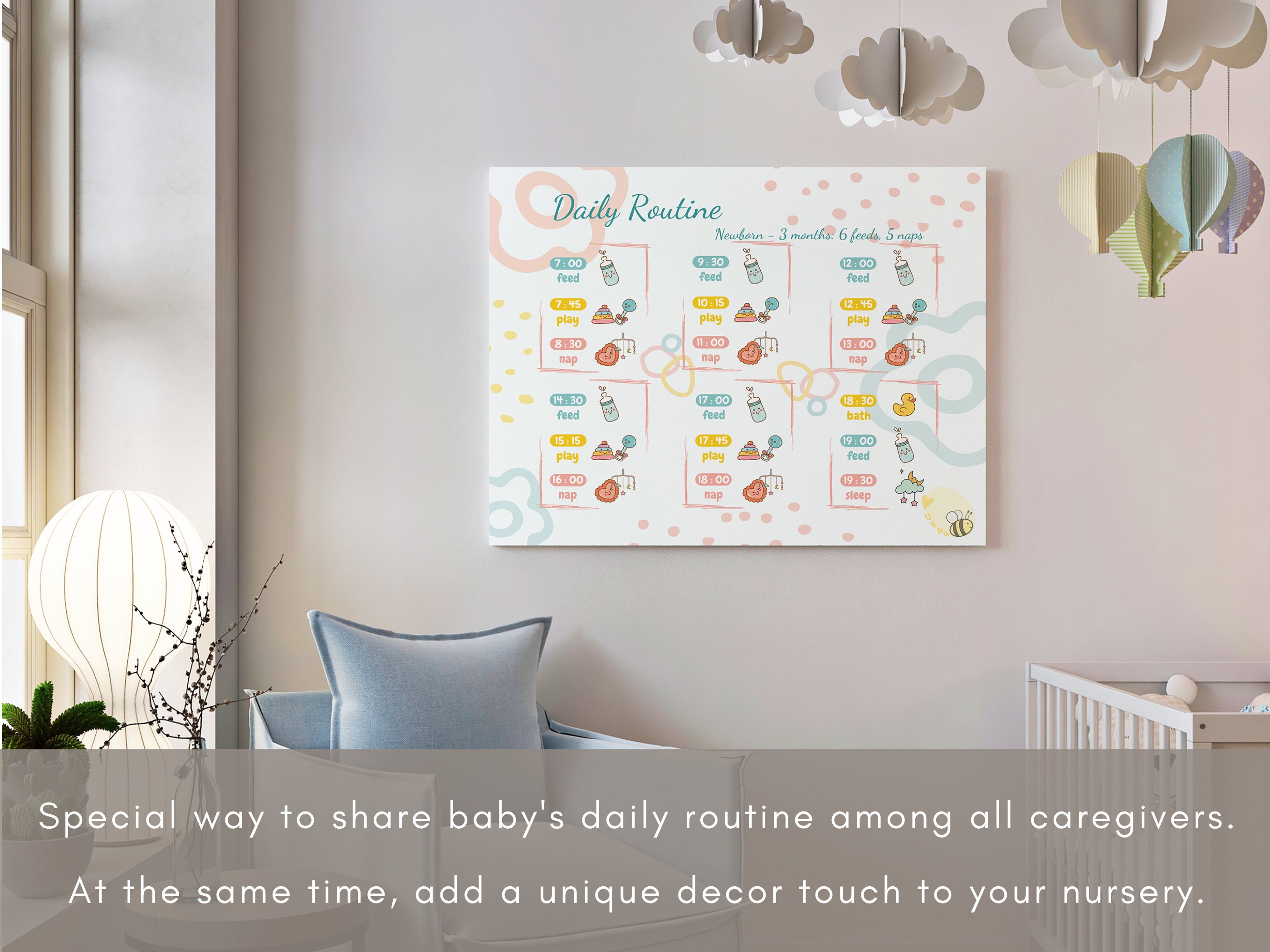 EDITABLE | Baby Daily Routine Wall Art | Newborn - 3M | 6 Block ...