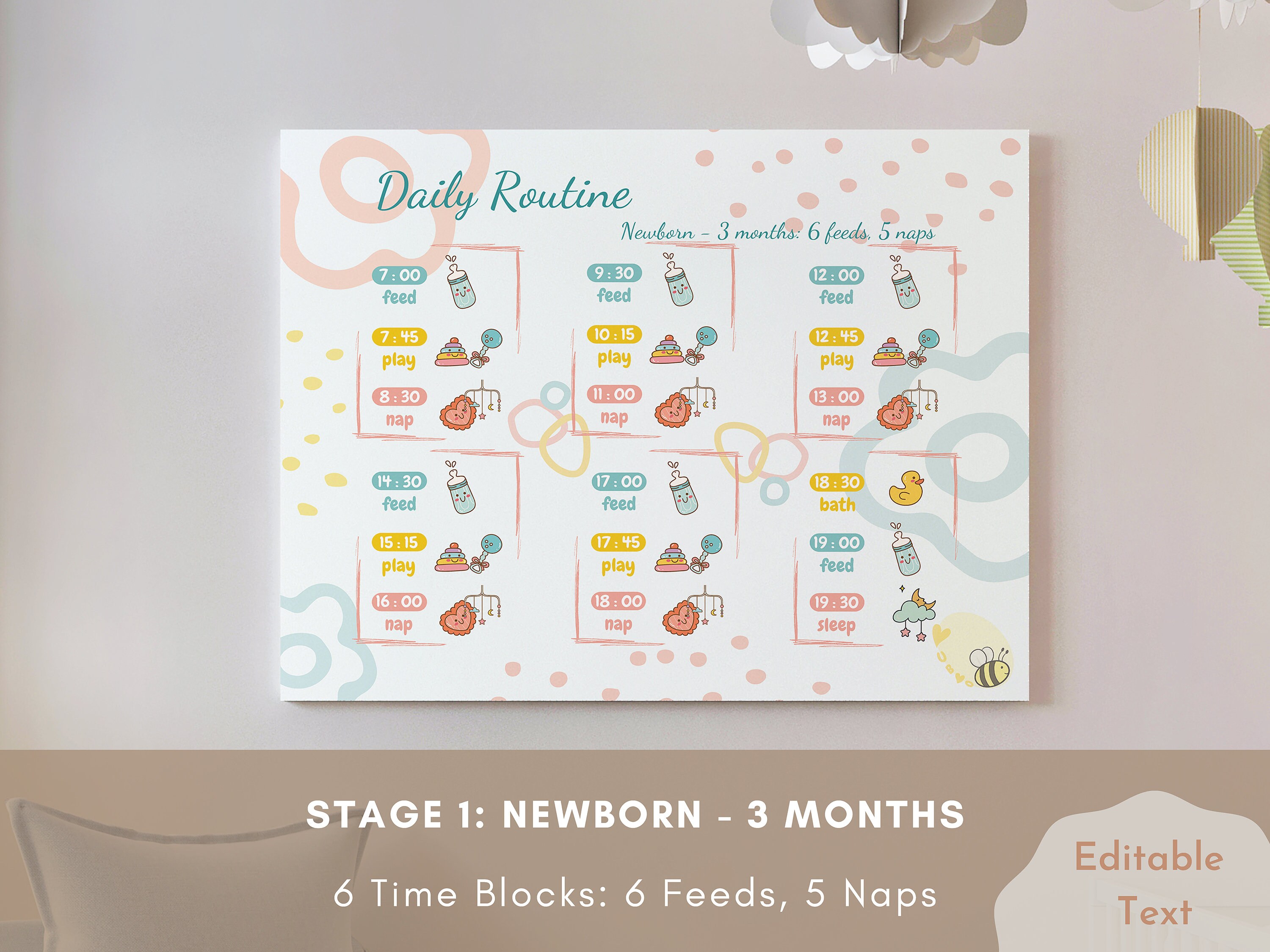 EDITABLE | Baby Daily Routine Wall Art | Bundle Newborn - 18M Schedule ...