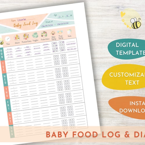 Baby Food Diary Printable Baby Food Tracker - Etsy