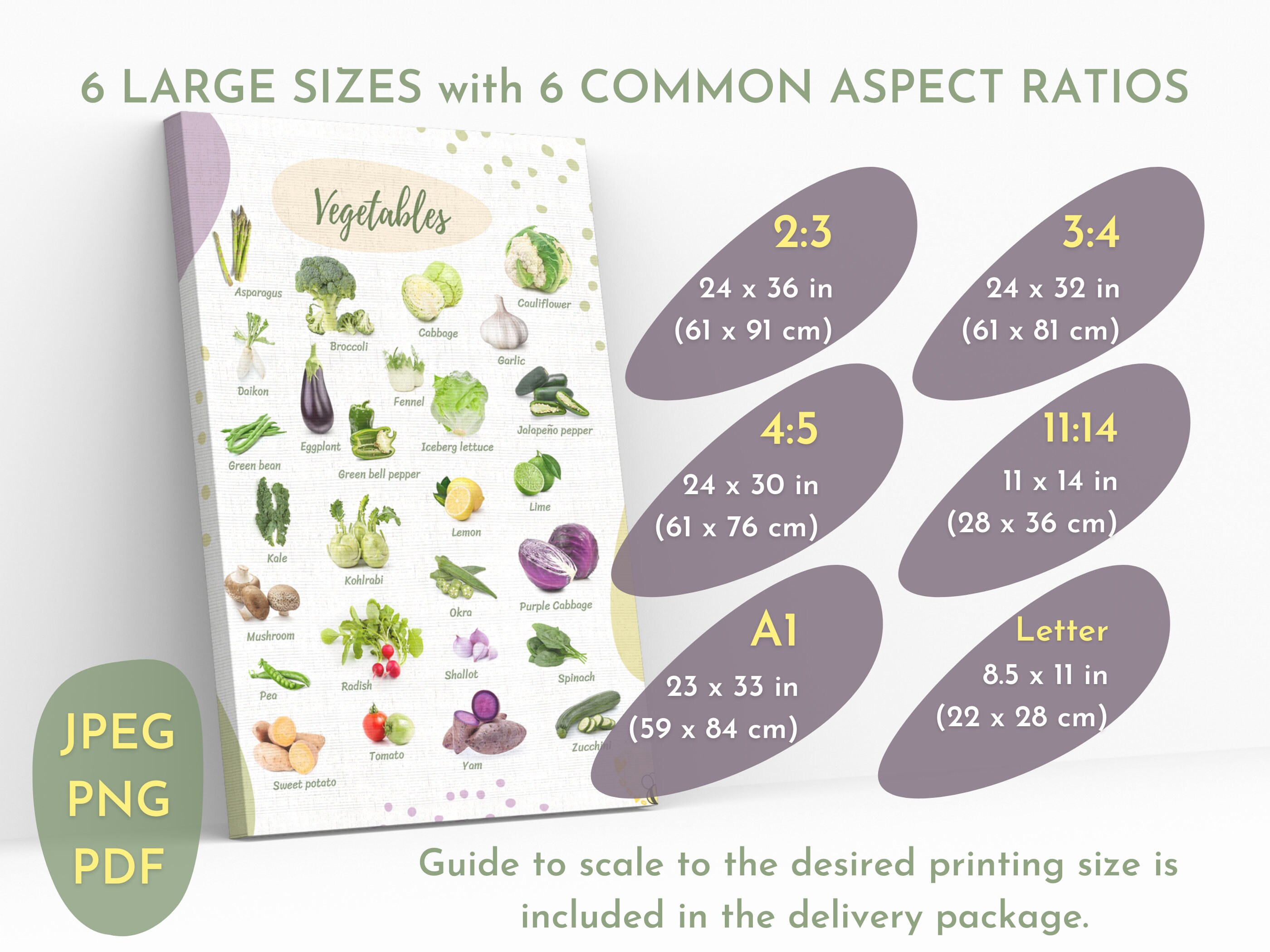 VEGETABLES Poster Educational Digital Wall Art Real Picture Preschool ...