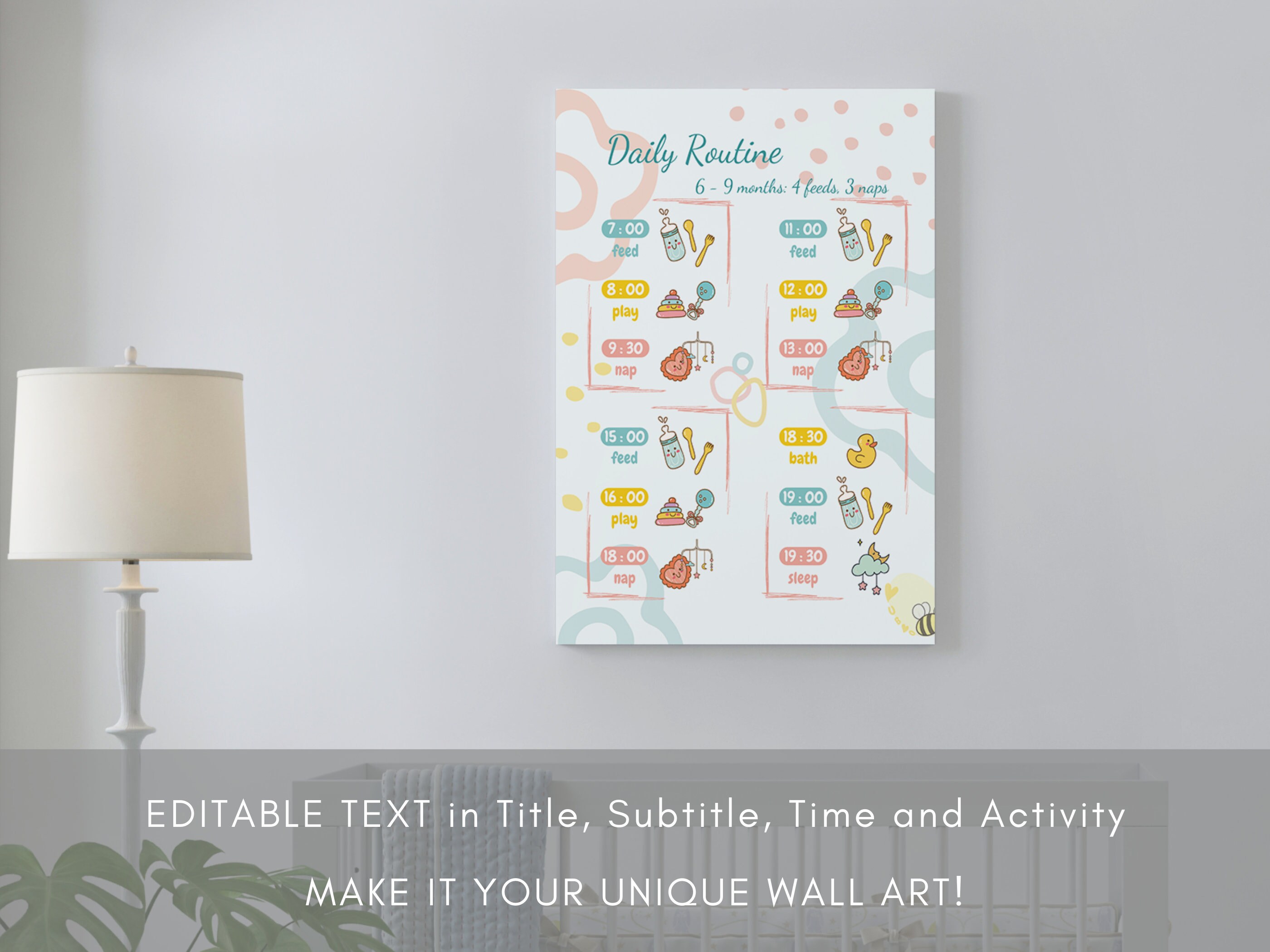 EDITABLE | Baby Daily Routine Wall Art | 6 - 9M | 4 Time Block Schedule ...