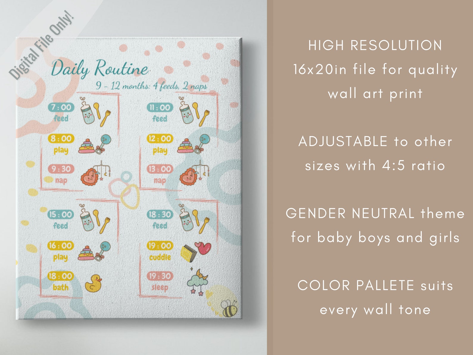 EDITABLE | Baby Daily Routine Wall Art | 9 - 12M | 4 Time Block ...