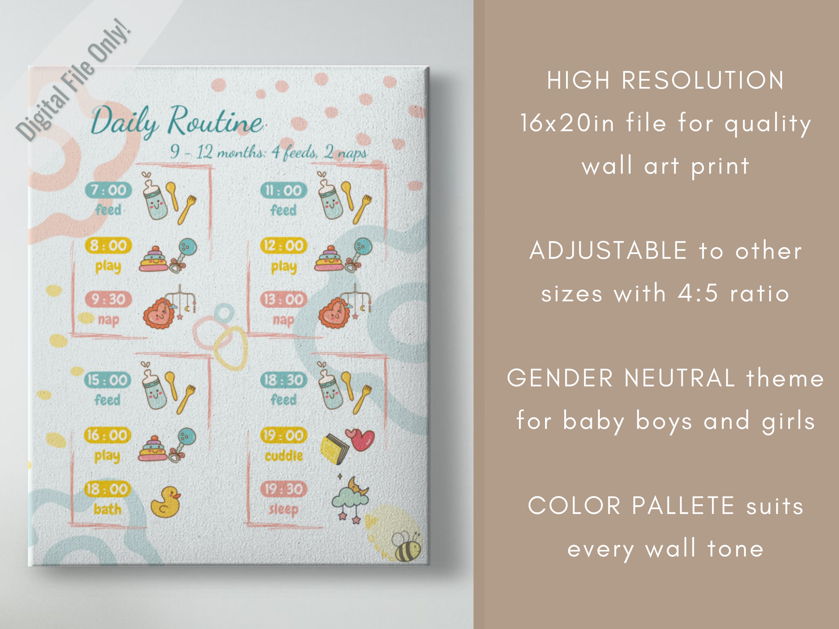 EDITABLE | Baby Daily Routine Wall Art | 9 - 12M | 4 Time Block ...