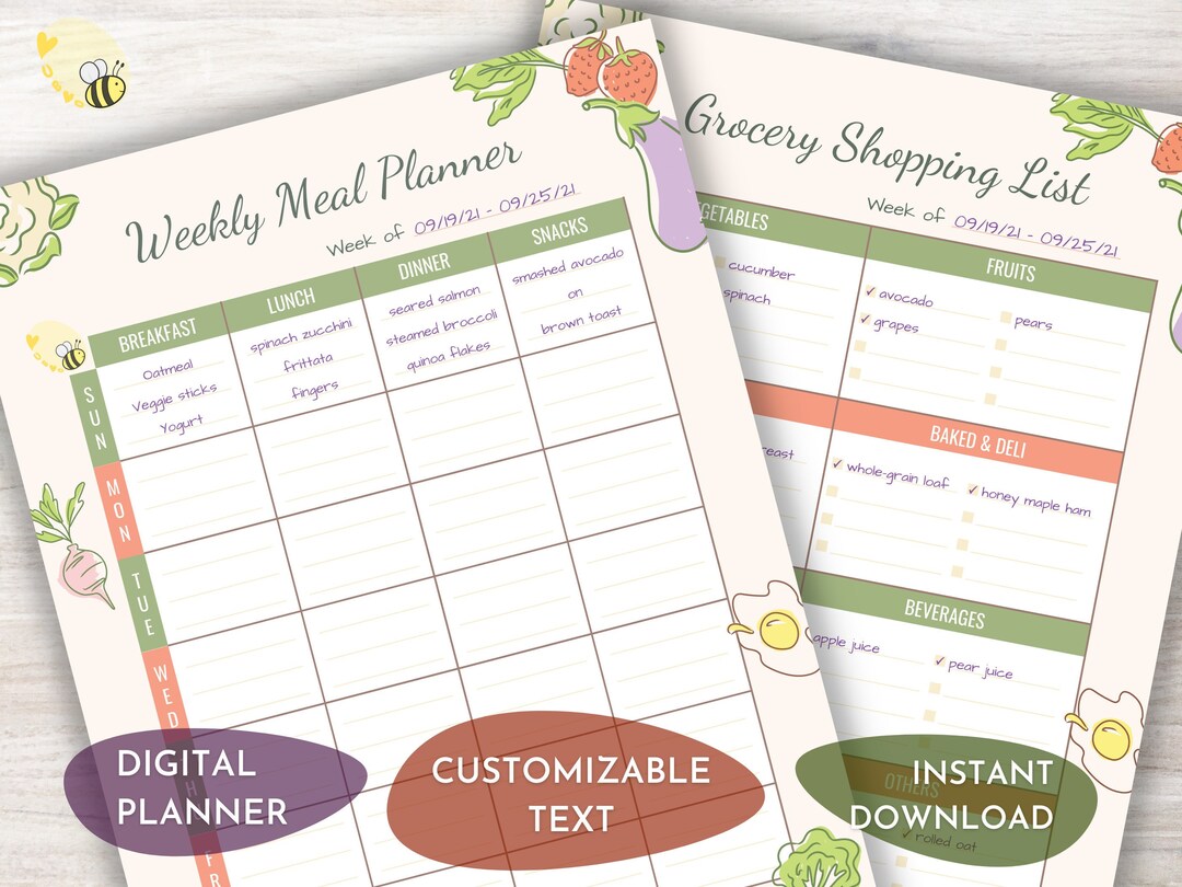 Customizable Weekly Meal Planner & Grocery Shopping List - Baby Led ...