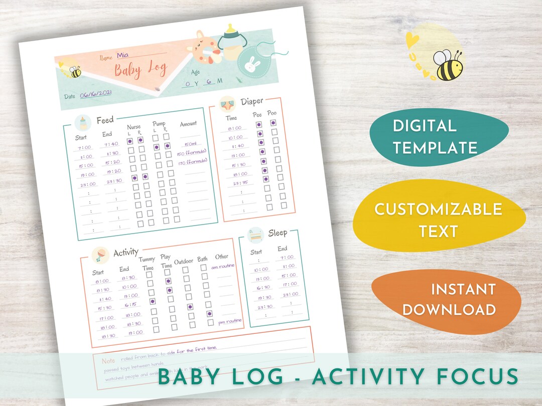 Baby Tracker - Activity Focus - Fillable, Tick-able, Editable | Feed ...