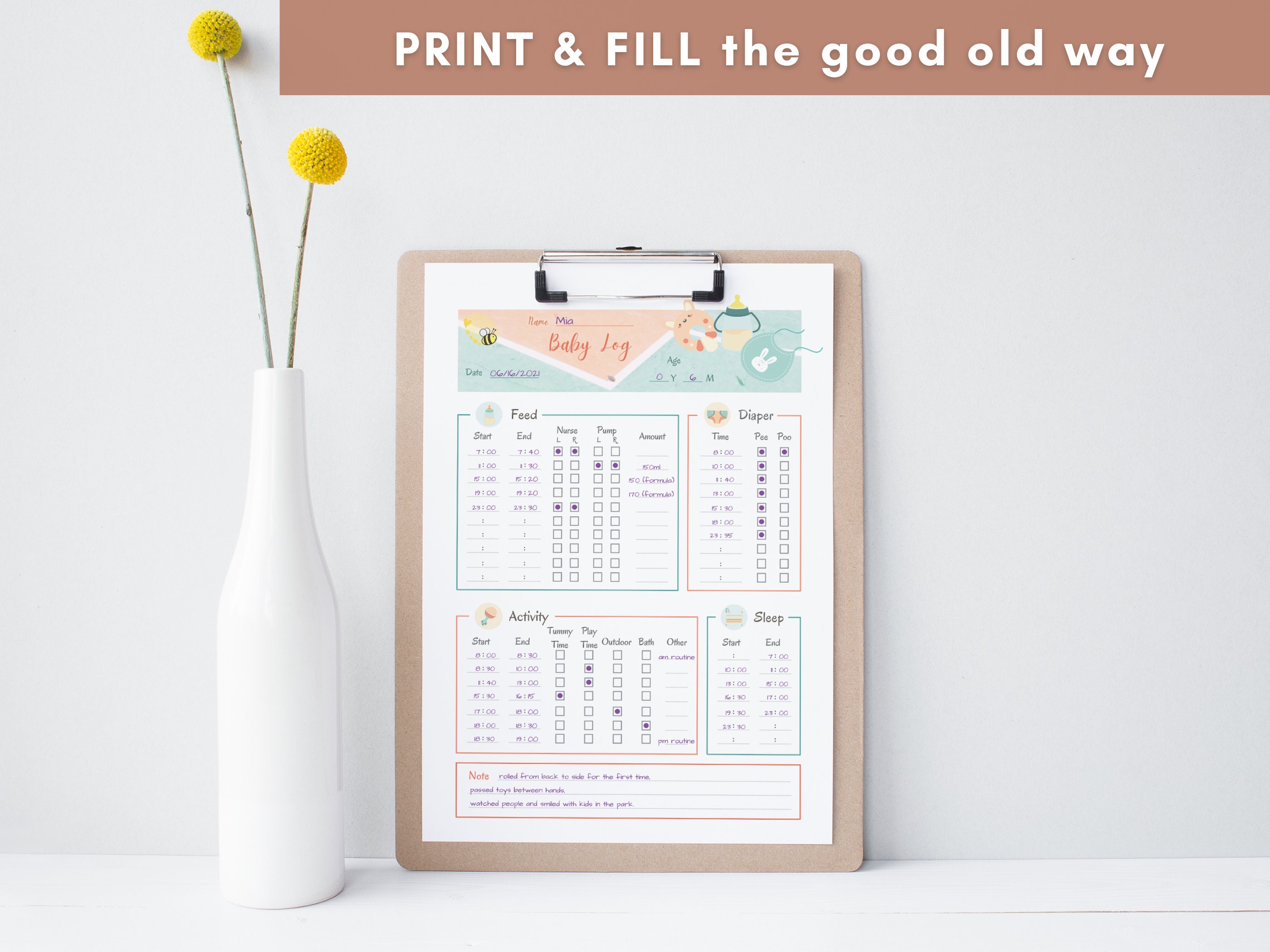 Baby Tracker Activity Focus Fillable, Tick-able, Editable Feed, Diaper ...