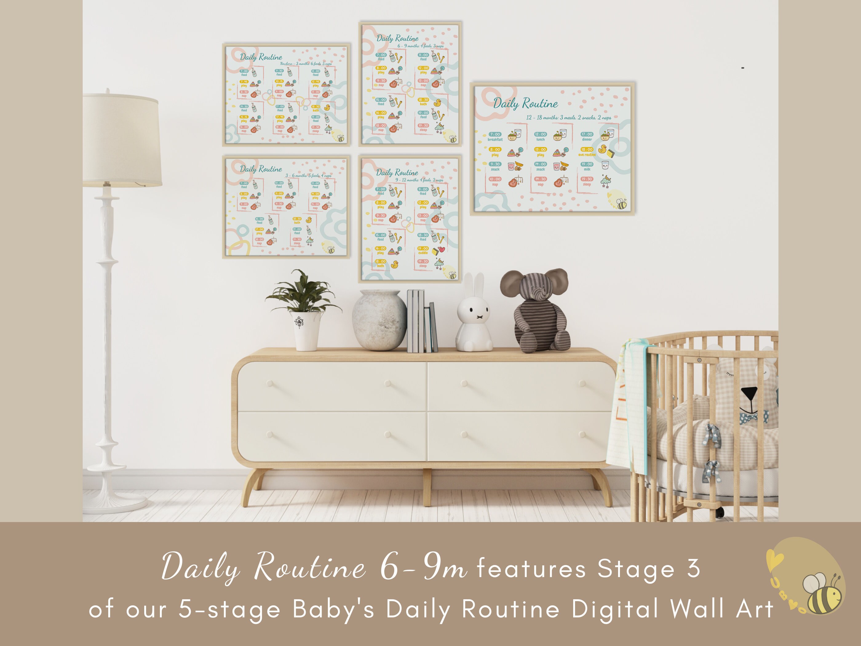 EDITABLE | Baby Daily Routine Wall Art | 6 - 9M | 4 Time Block Schedule ...