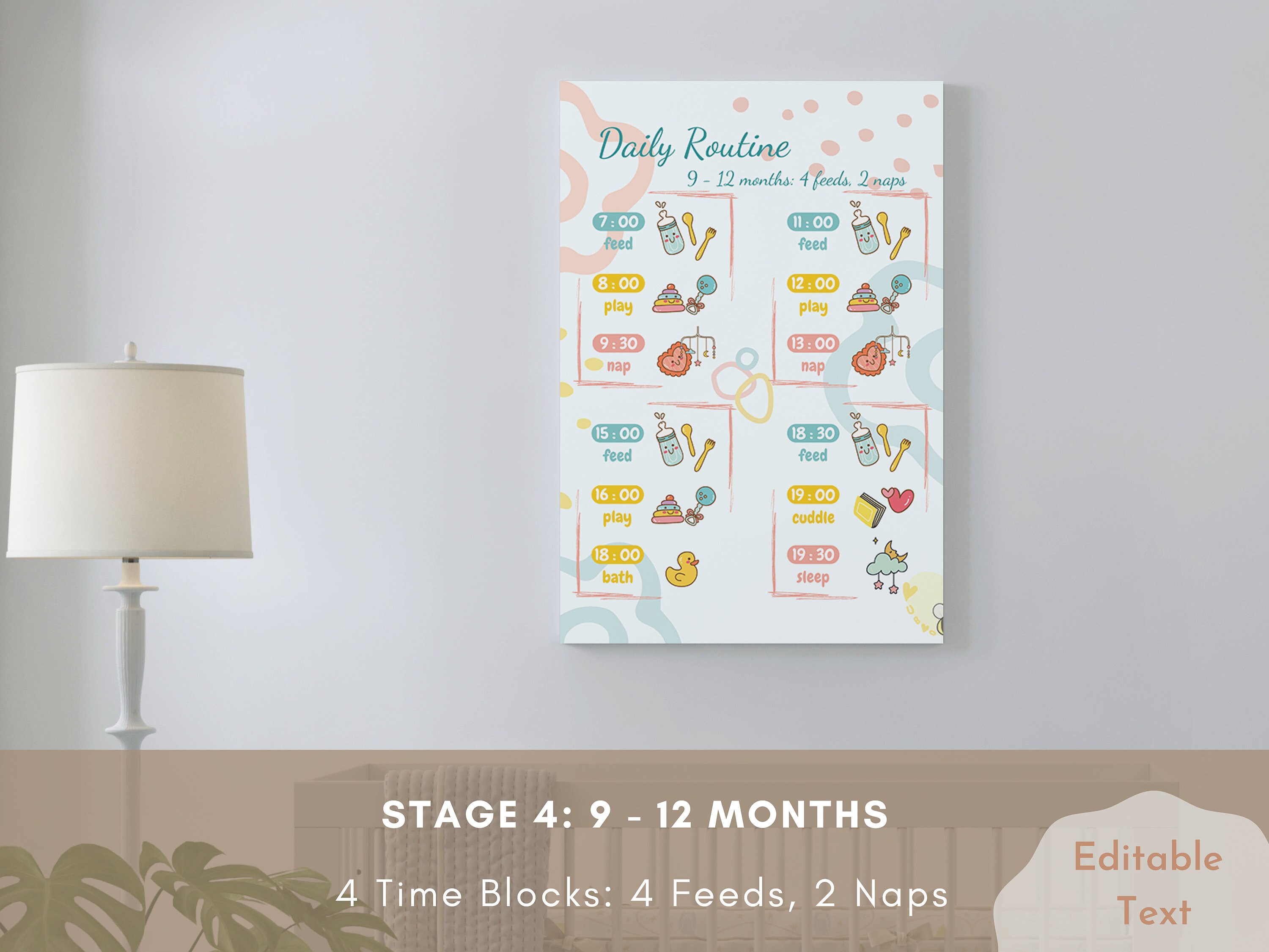EDITABLE | Baby Daily Routine Wall Art | Bundle Newborn - 18M Schedule ...