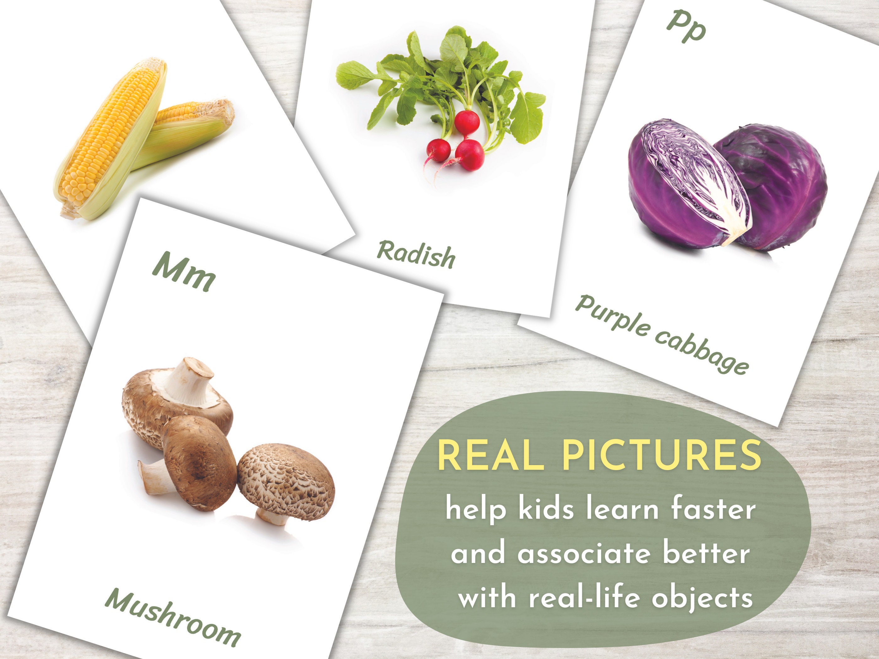 VEGETABLES 60 Cards Real Picture Editable Flash Card - Etsy