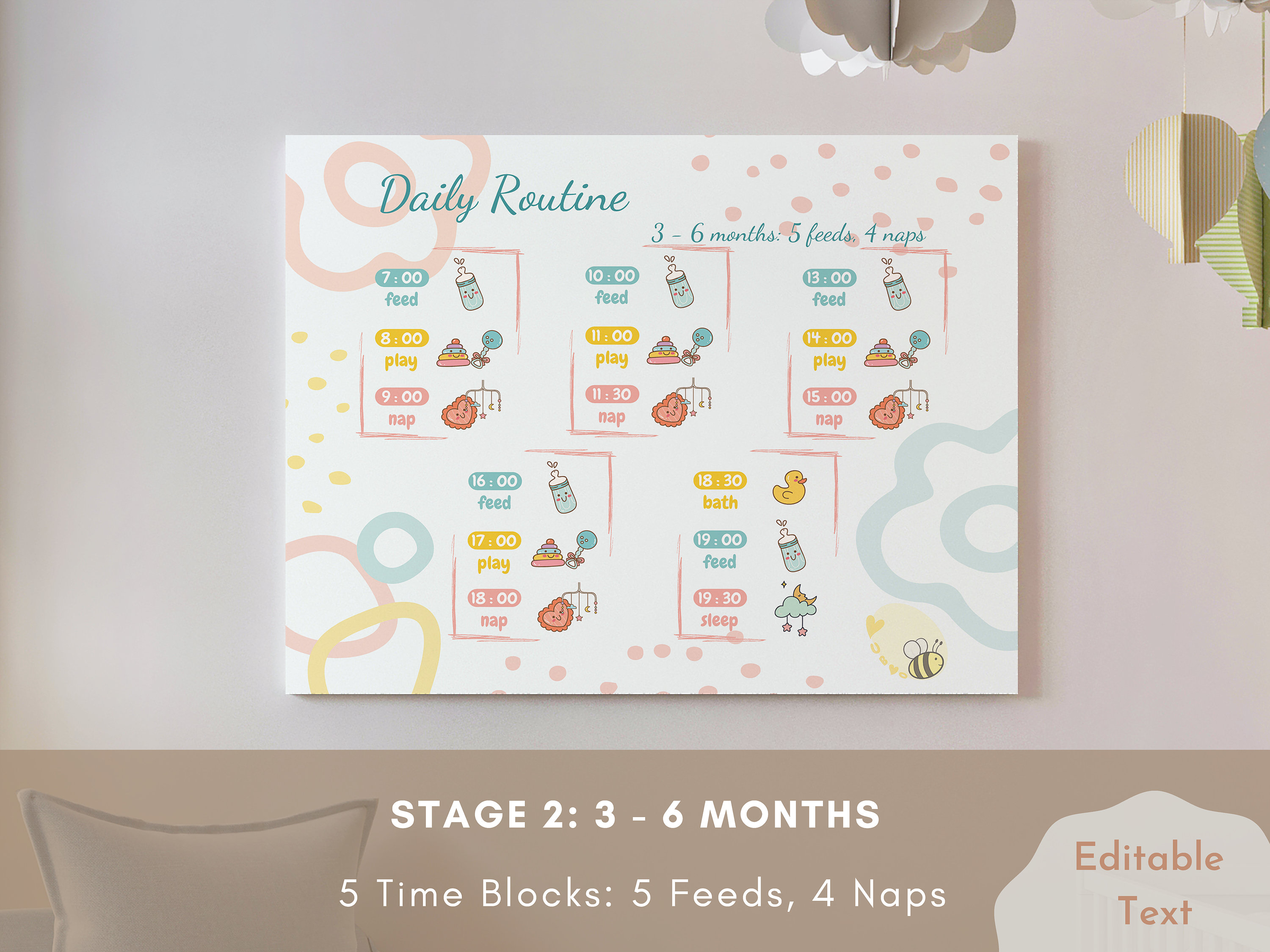 EDITABLE | Baby Daily Routine Wall Art | Bundle Newborn - 18M Schedule ...