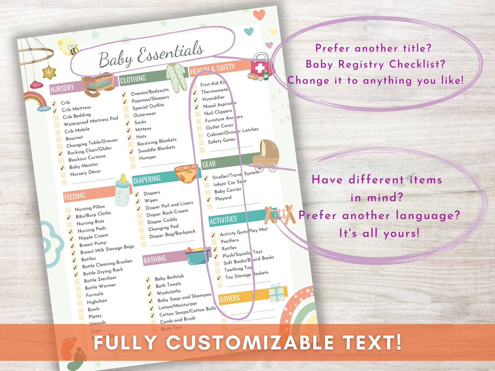 Baby Registry Essentials Checklist Customizable Fillable - Etsy
