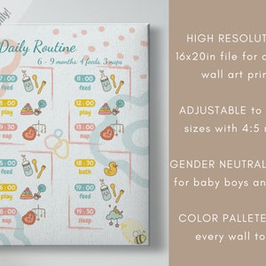 EDITABLE | Baby Daily Routine Wall Art | 6 - 9M | 4 Time Block Schedule ...