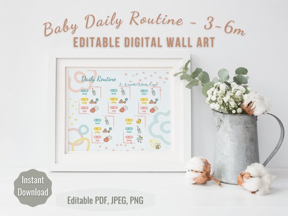 EDITABLE Baby Daily Routine Wall Art 3 6M 5 Time Block | Etsy