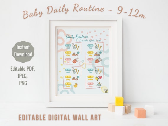 EDITABLE Baby Daily Routine Wall Art 9 12M 4 Time | Etsy