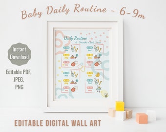 EDITABLE | Baby Daily Routine Wall Art | 9 - 12M | 4 Time Block ...