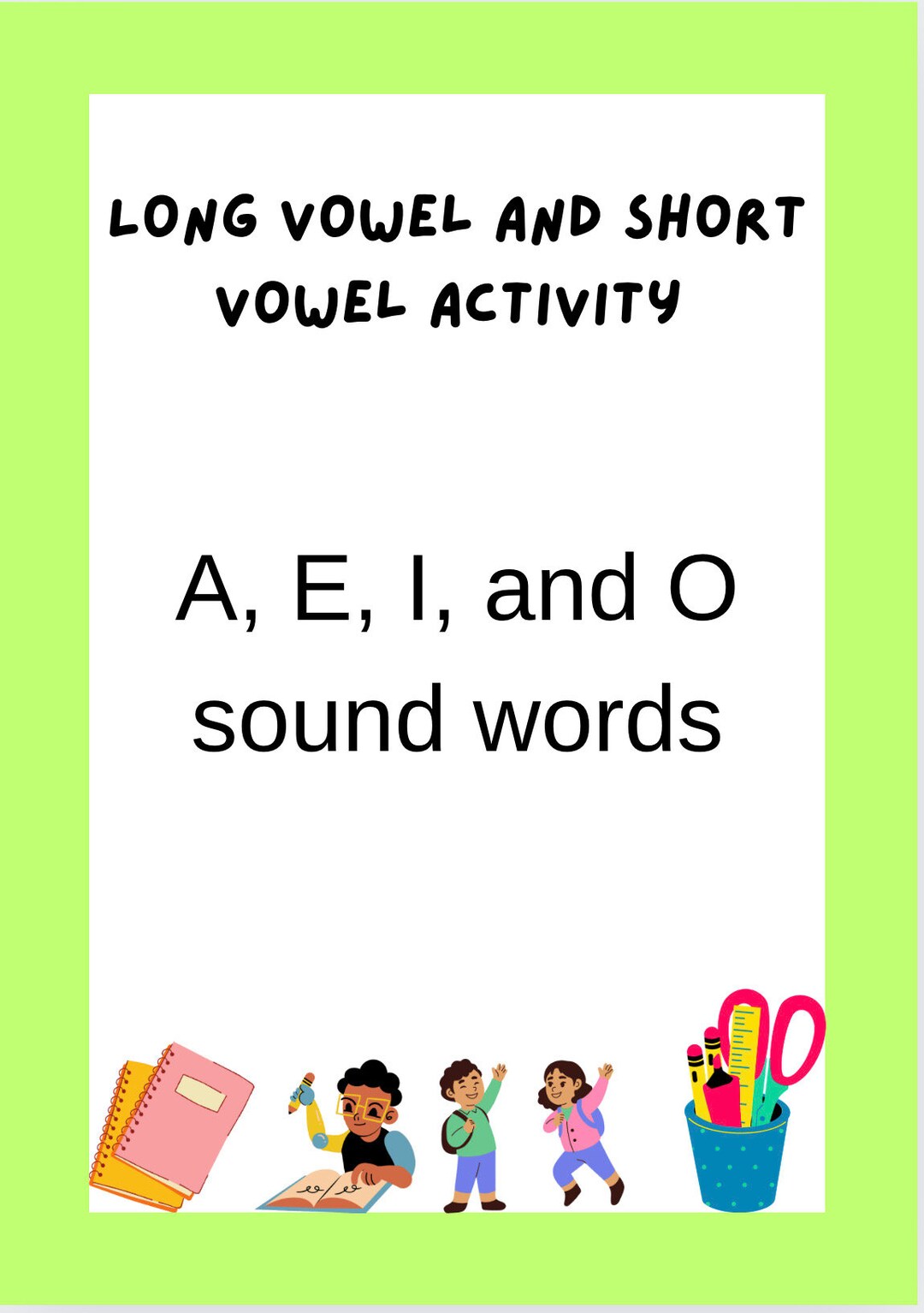 Long and Short Vowel Sound Worksheet - Etsy