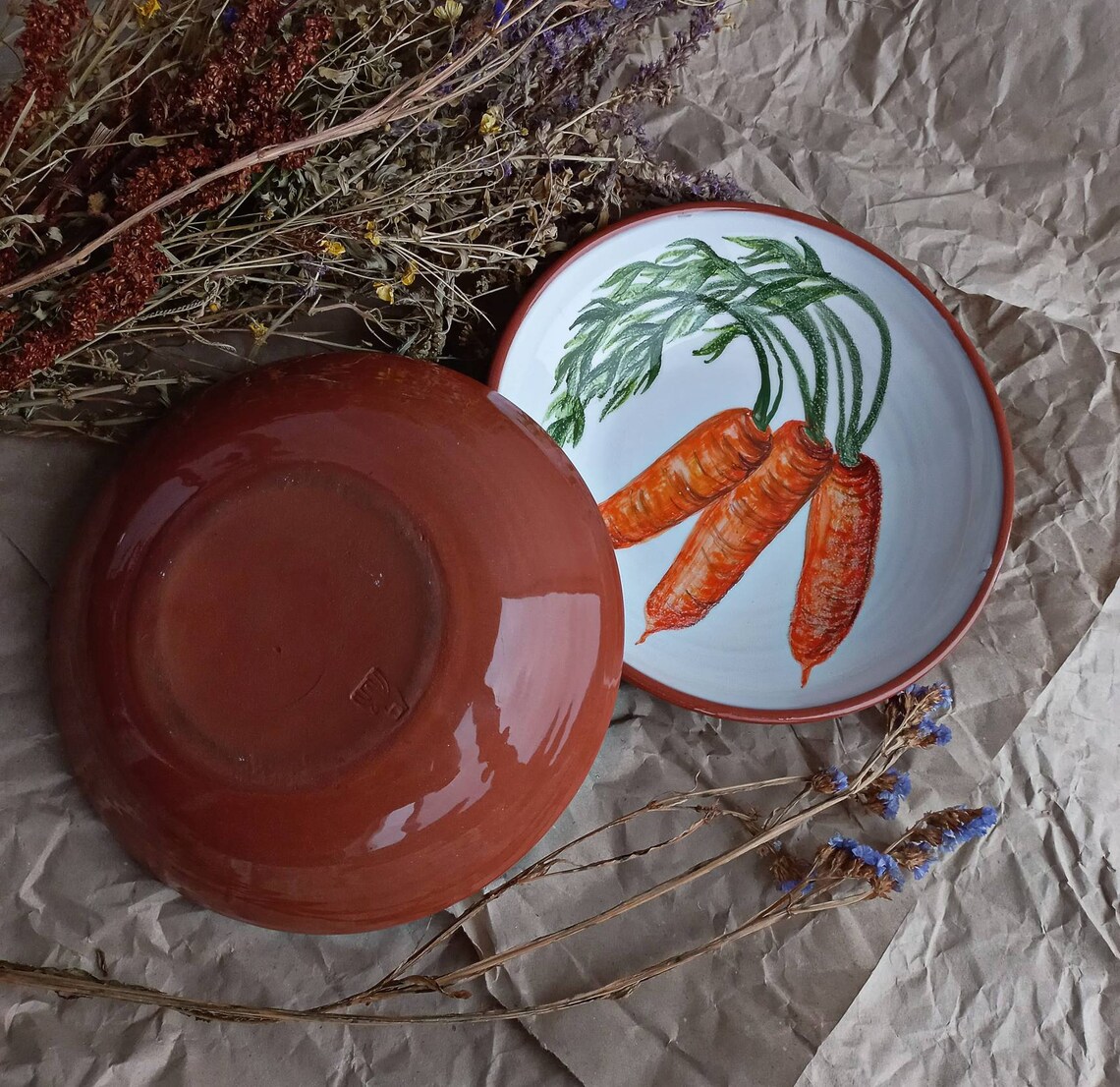 Handmade Ceramic Bowl Set: Carrot Pattern, Rustic Kitchen Decor - Etsy