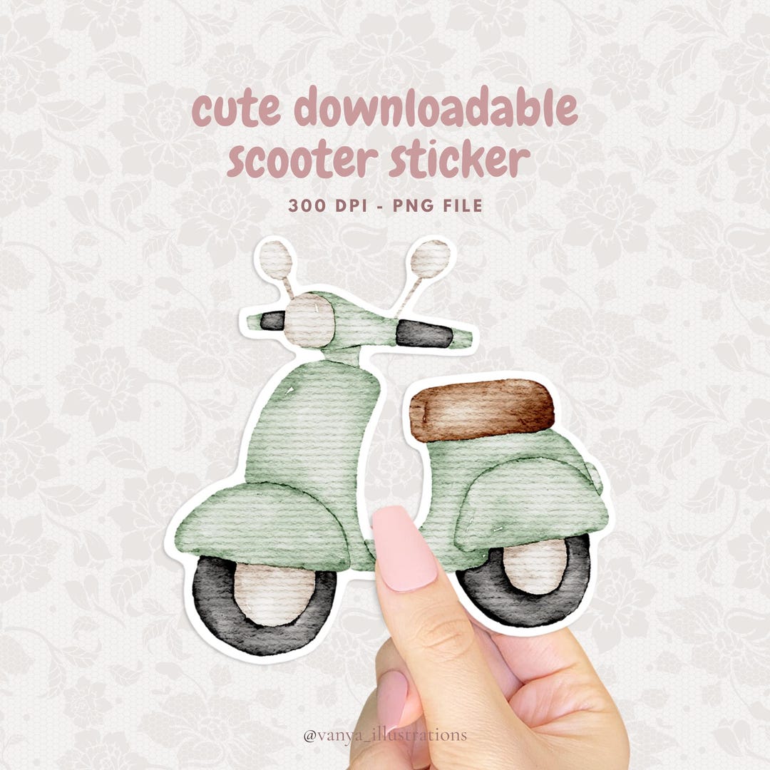 Downloadable Scooter Sticker, PNG, Instant Download, Sticker, Cute ...