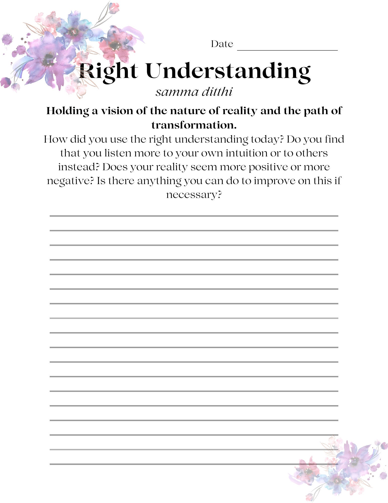 Buddhism Eightfold Path Self Reflective Journal Prompts Buddhist ...