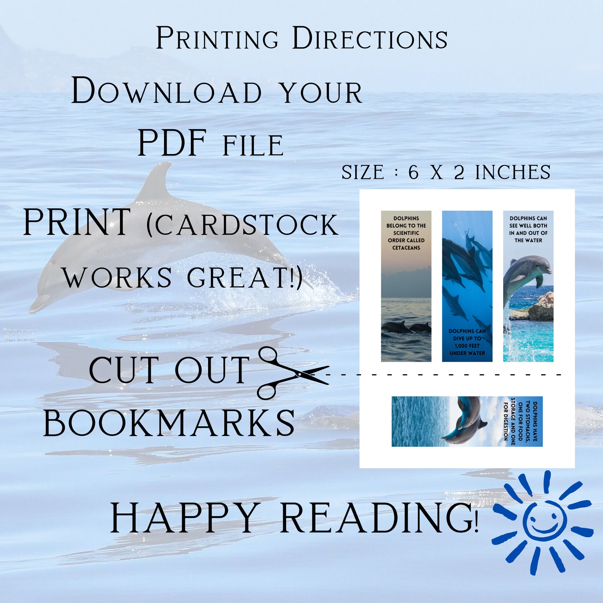 Printable Dolphin Fact Bookmarks / Printable Set of 10 Dolphins / Ocean ...