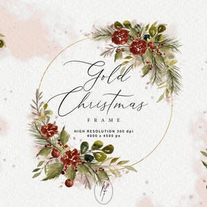 Watercolor Christmas Clipart, Christmas Frame, Christmas Wreath, Floral ...