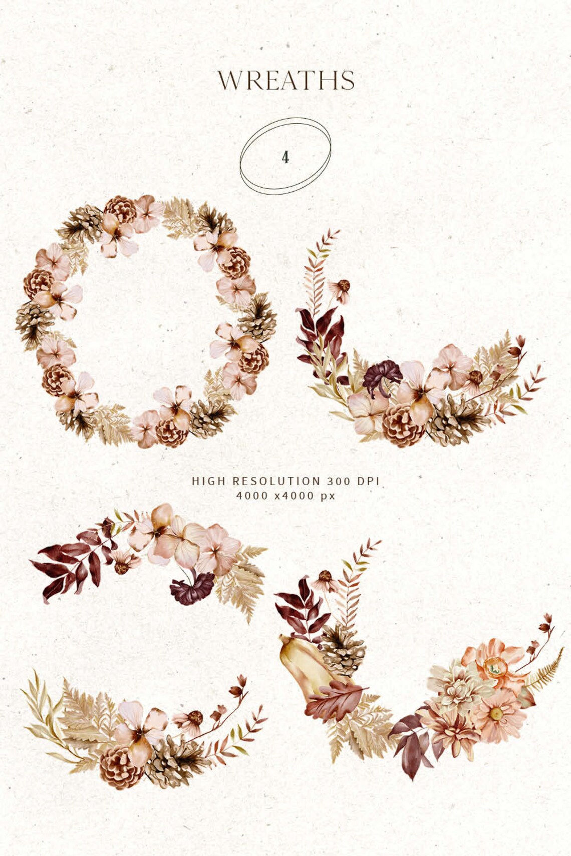 Botanical Fall Clipart Pumpkin Wreath Watercolor Fall - Etsy