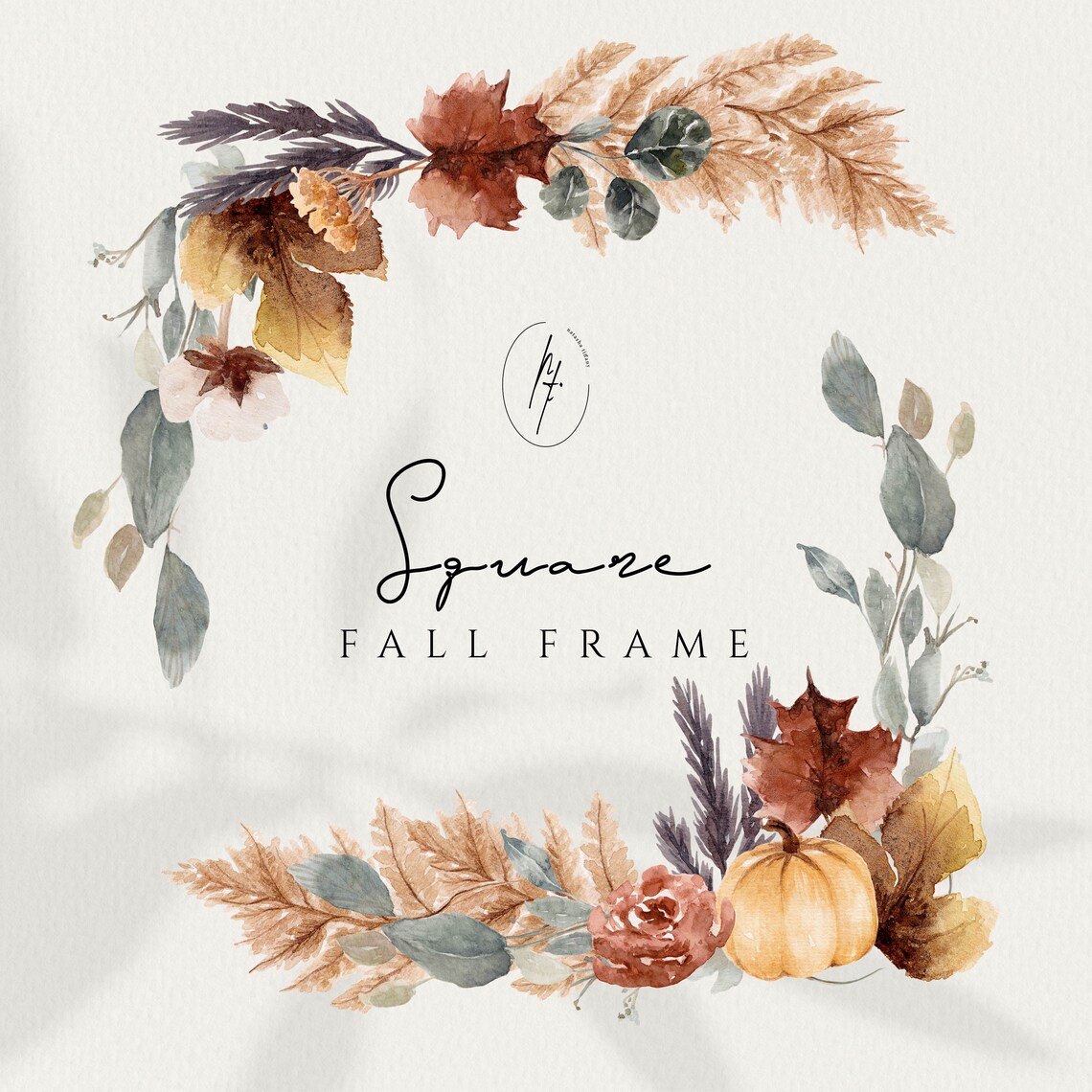 Botanical Fall Clipart Pumpkin Wreath Watercolor Fall - Etsy