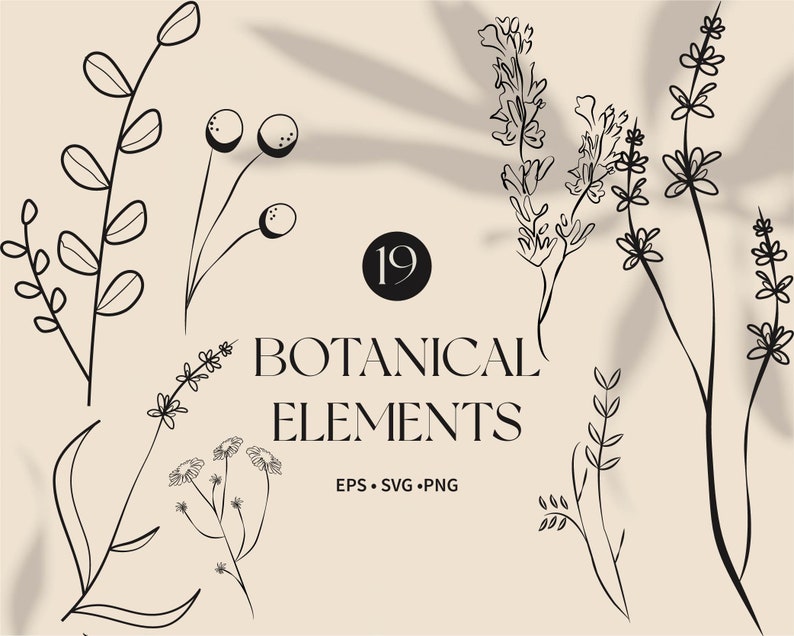 Botanical Elements SVG Logo Design Line Art Hand Drawn Line - Etsy
