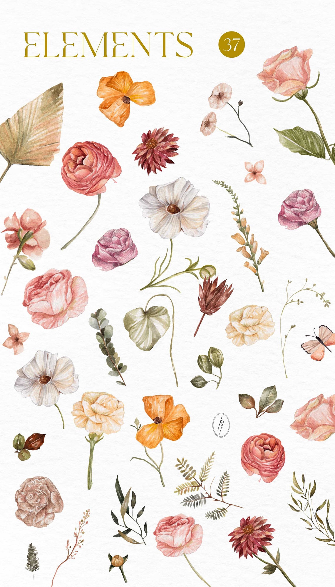 Floral DIY Elements Clipart Watercolor Floral Clipart Spring - Etsy
