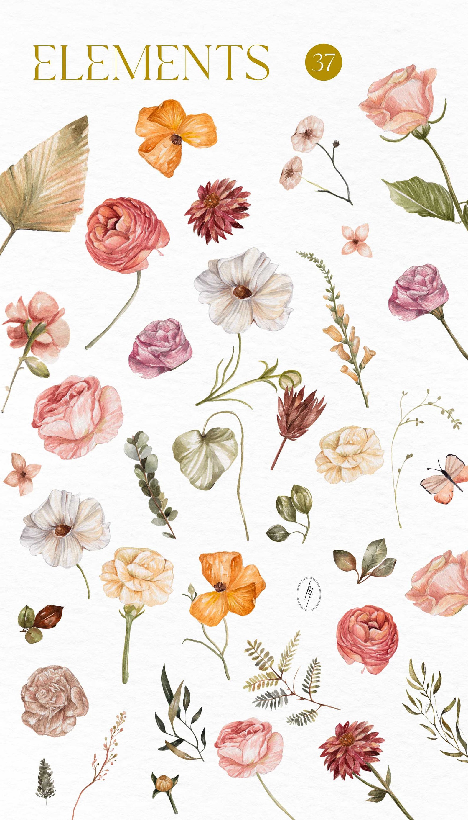 Floral DIY Elements Clipart, Watercolor Floral Clipart, Spring Floral ...