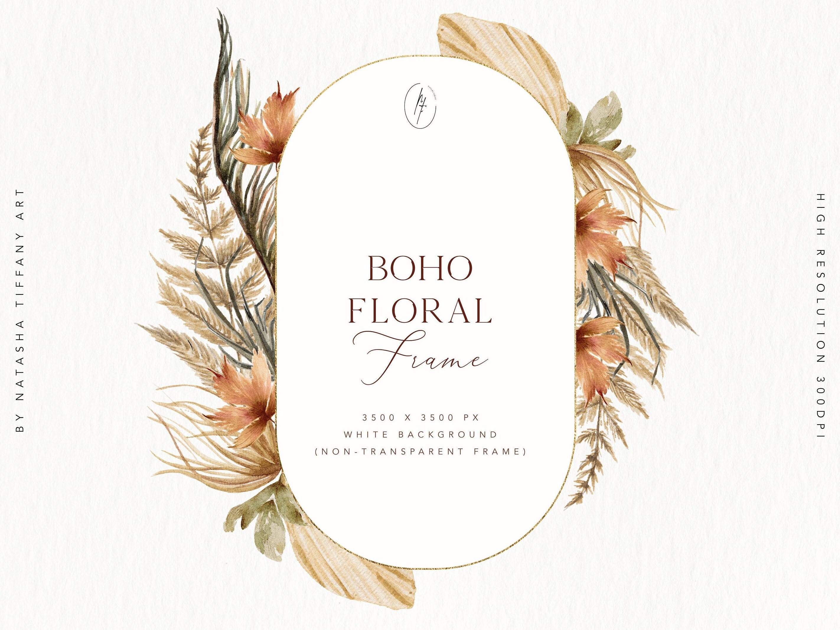 Boho Floral Frame Clipart,boho Floral Png,watercolor Floral Clipart ...