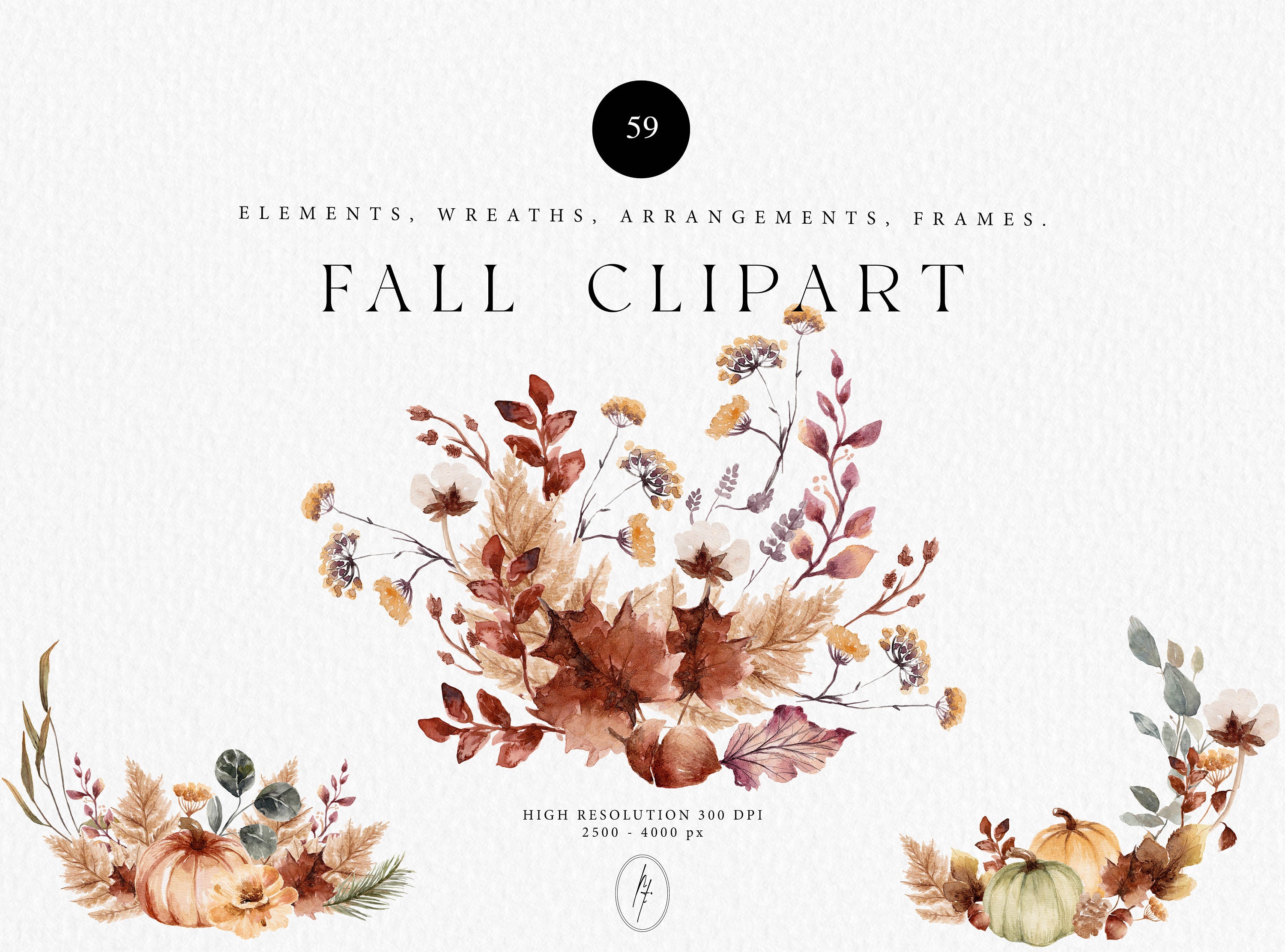 Watercolor Floral Clipart Fall Clipart Boho Clipart - Etsy