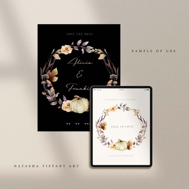 Floral Wreath Boho Fall Clipart Wedding Clipart Fall - Etsy