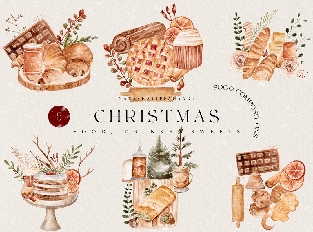 Dessert Clipart, Watercolor Christmas Clipart, Christmas Cookies ...