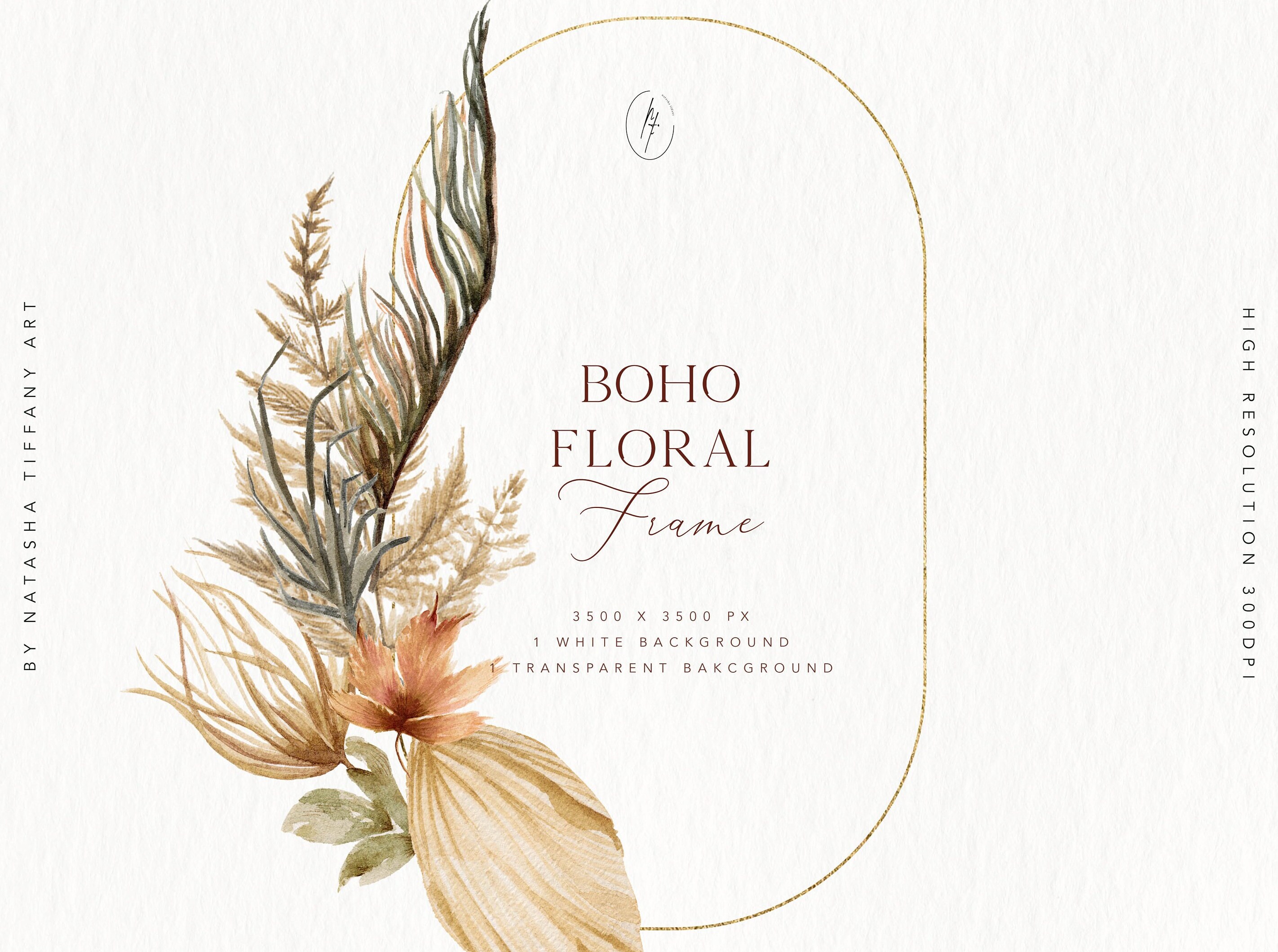 Boho Floral Frame Clipart,boho Floral Png,watercolor Floral Clipart ...