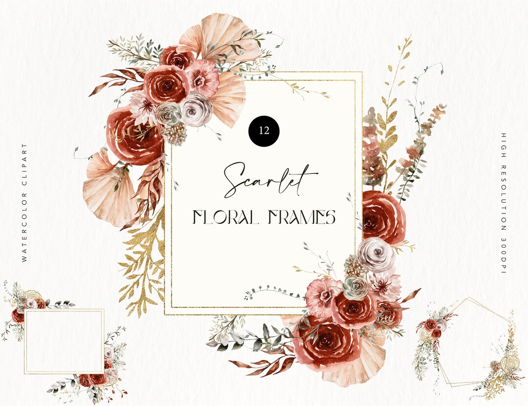 Watercolor Floral Frame Clipart, Valentine Clipart,burgundy Floral ...