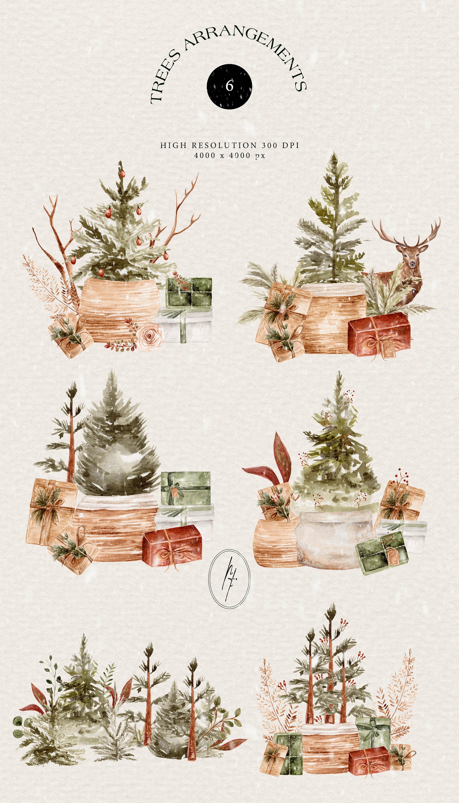 Watercolor Christmas Tree Clipart, Rustic Christmas Decor, Farmhouse ...